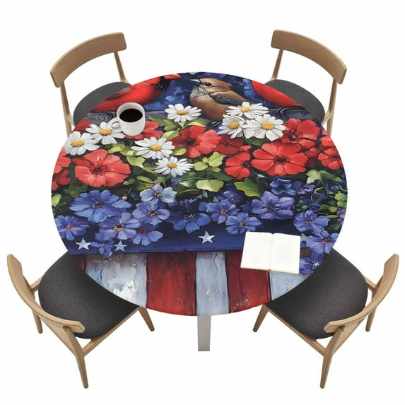 Cardinal Bird Poppy Round Fitted Tablecloth with Elastic Edge ...