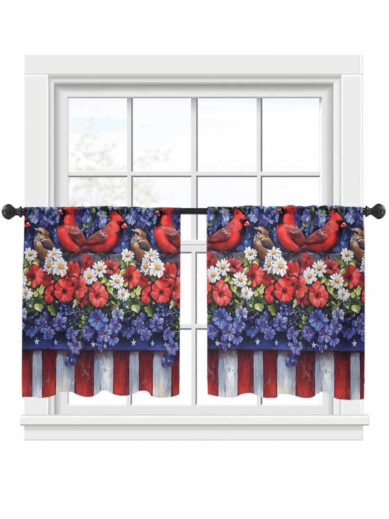 Cardinal Bird Poppy Sheer Curtains 2 Panels Set, Independence Day ...