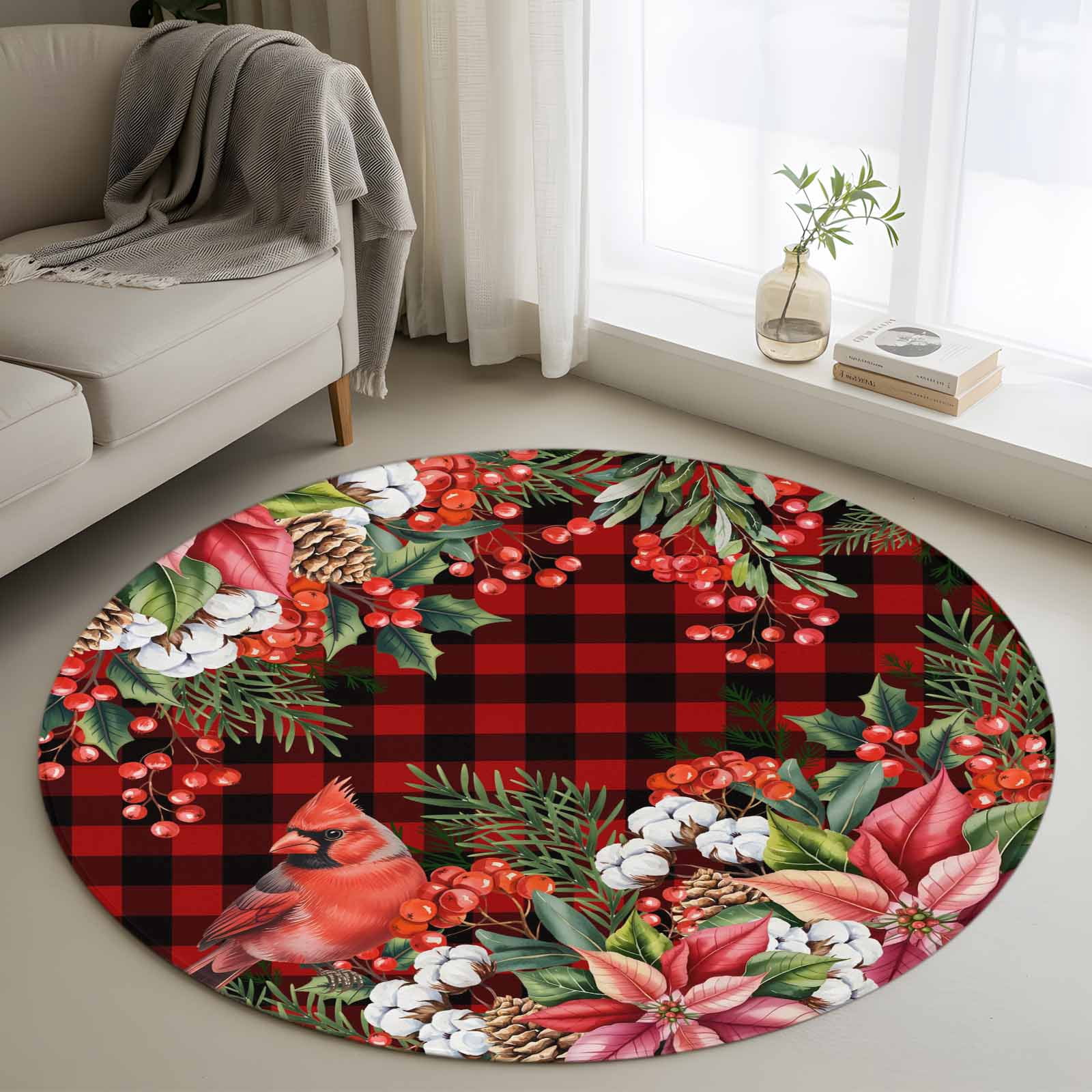 Cardinal Bird Round Rug 3.3ft Washable Circle Entryway Rugs Non Slip ...