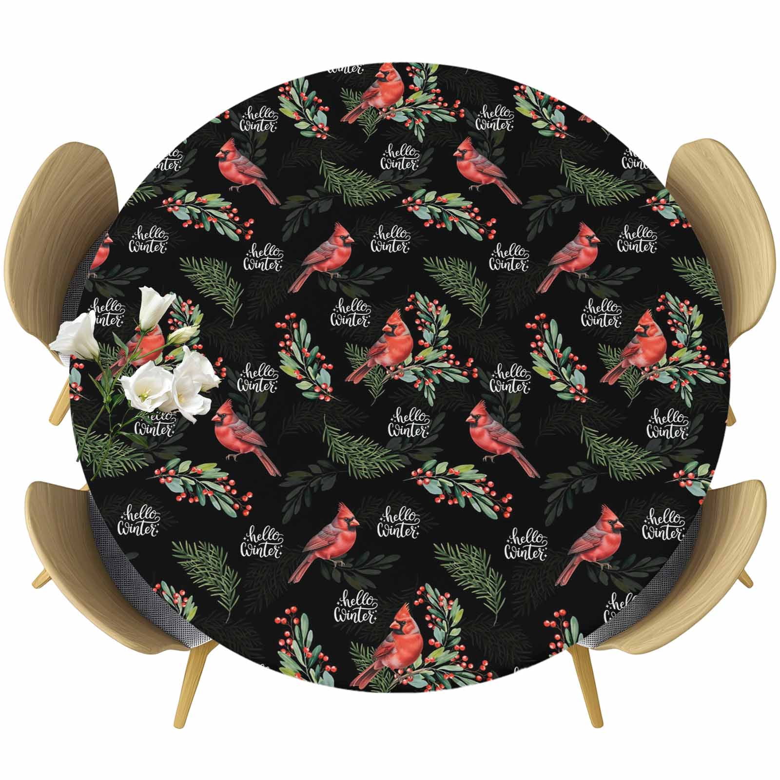 Cardinal Bird Round Tablecloth, Fitted Table Cover with Elastic for 45 ...