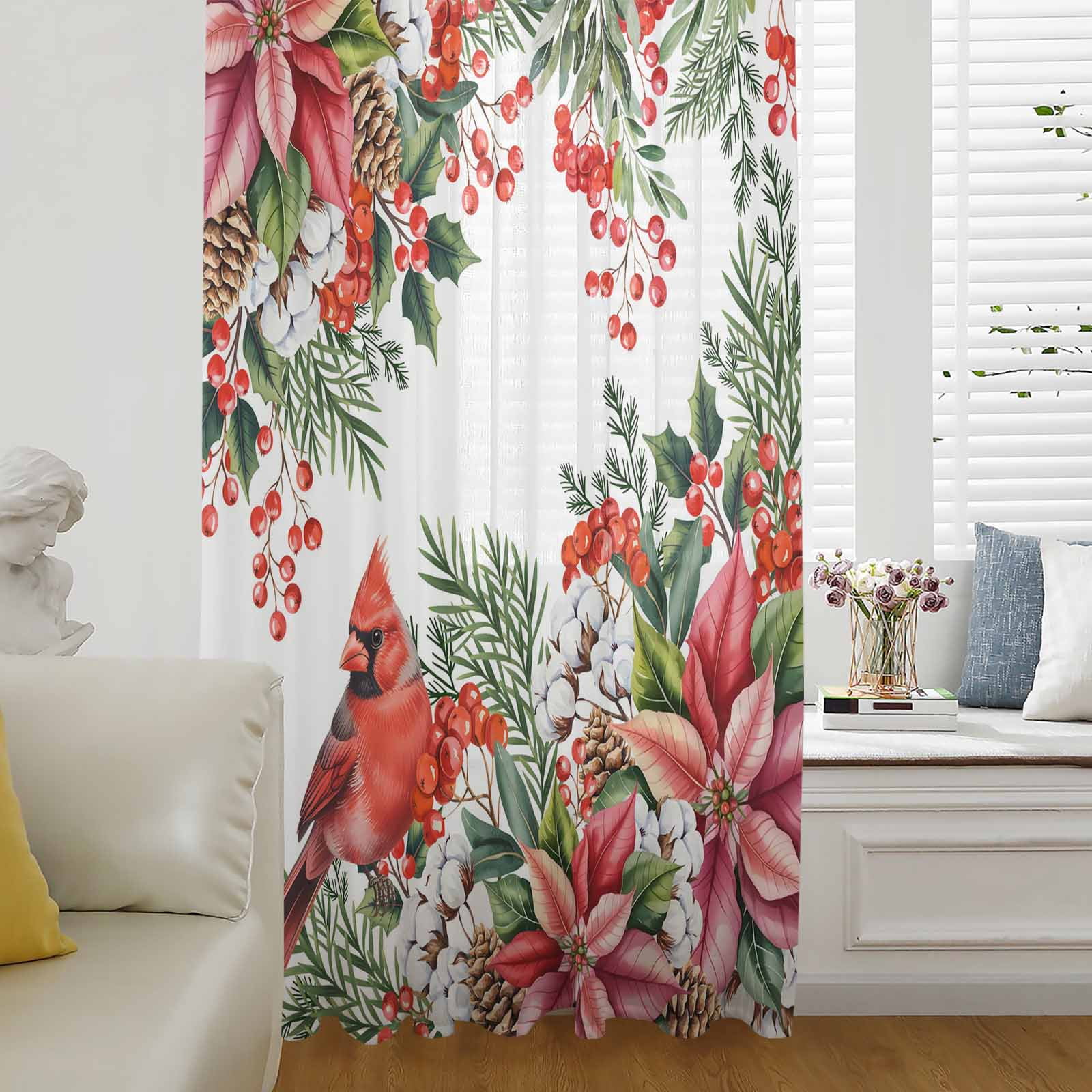 Cardinal Bird Semi Sheer Curtains Drapes for Living Room,Bedroom,French ...