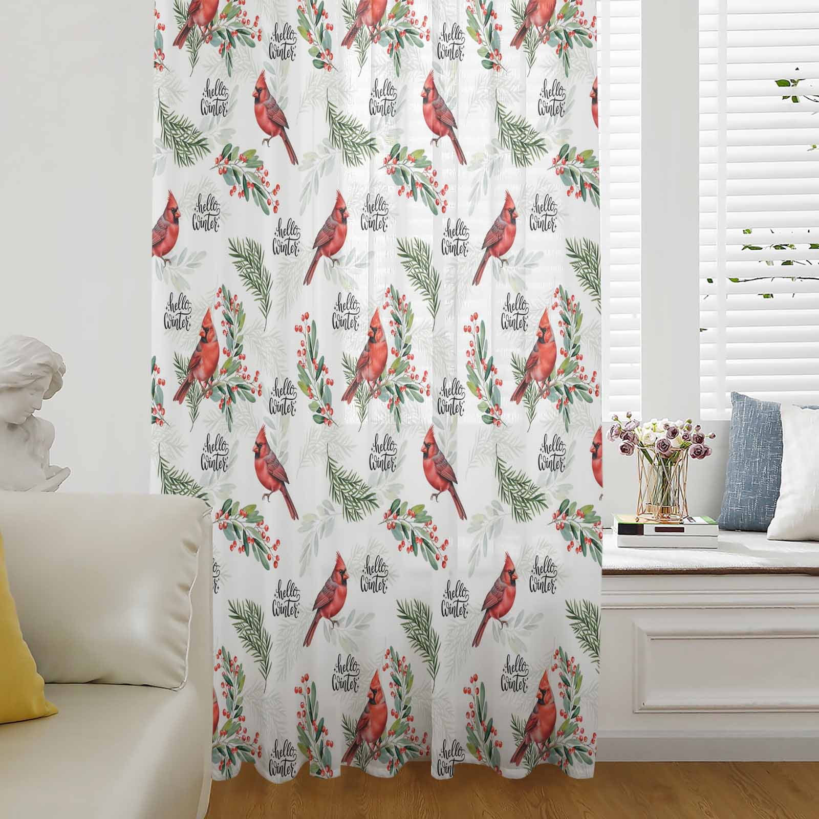 Cardinal Bird Semi Sheer Curtains Drapes for Living Room, Bedroom ...