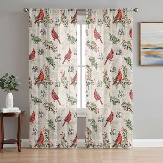 Cardinal Bird Sheer Curtains 63 Inch Length 2 Panels for Living Room ...
