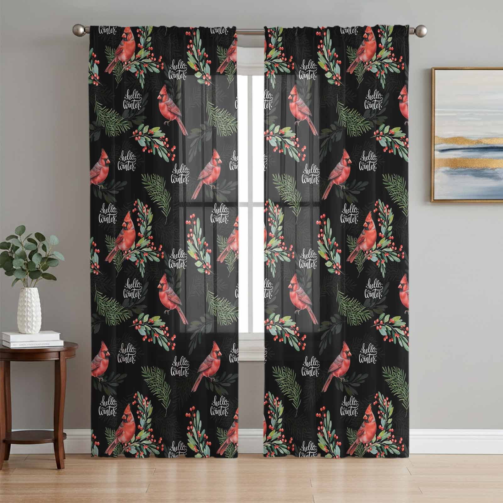 Cardinal Bird Sheer Curtains 72 Inch Length 2 Panels Set, Holly ...