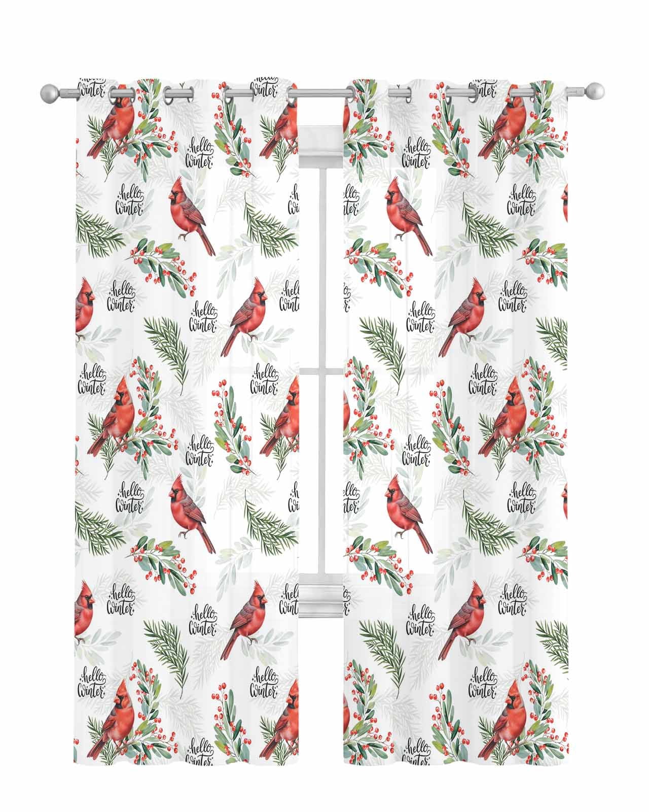 Cardinal Bird Sheer Curtains 84 Inch Length 2 Panels Set for Living ...