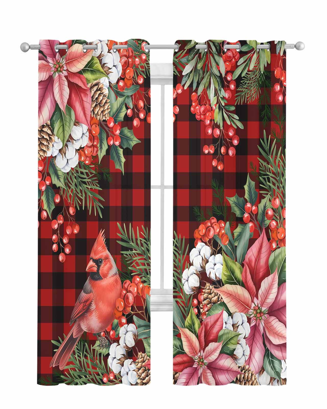 Cardinal Bird Sheer Curtains 84 Inch Length 2 Panels Set for Living ...