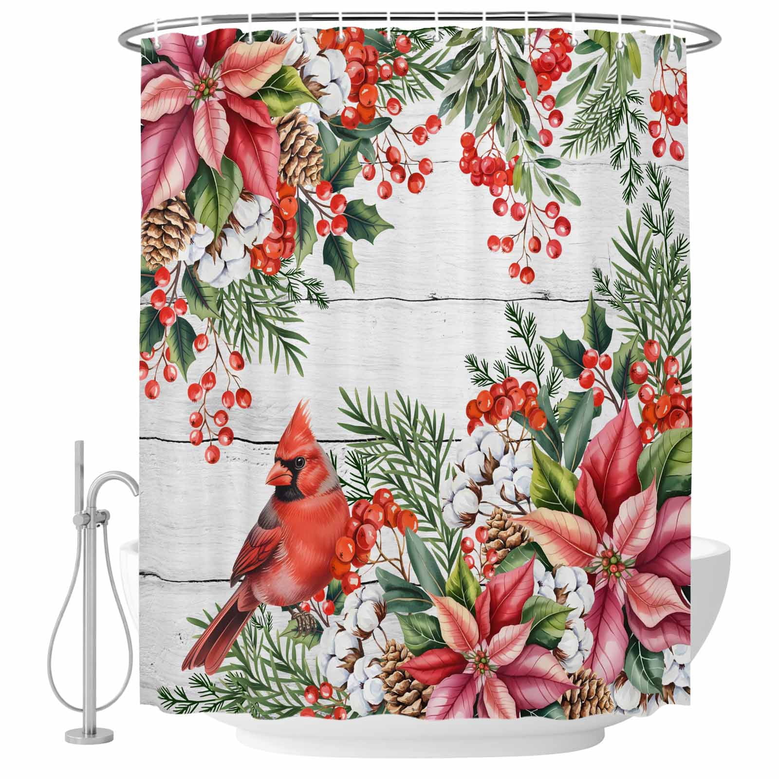 Cardinal Bird Shower Curtain Set - Standard 72" x 72" Washable Bathtub ...