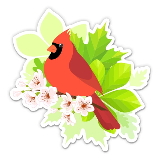 Cardinal Bird Spring Flowers - 12" Vinyl Sticker Waterproof Decal ...
