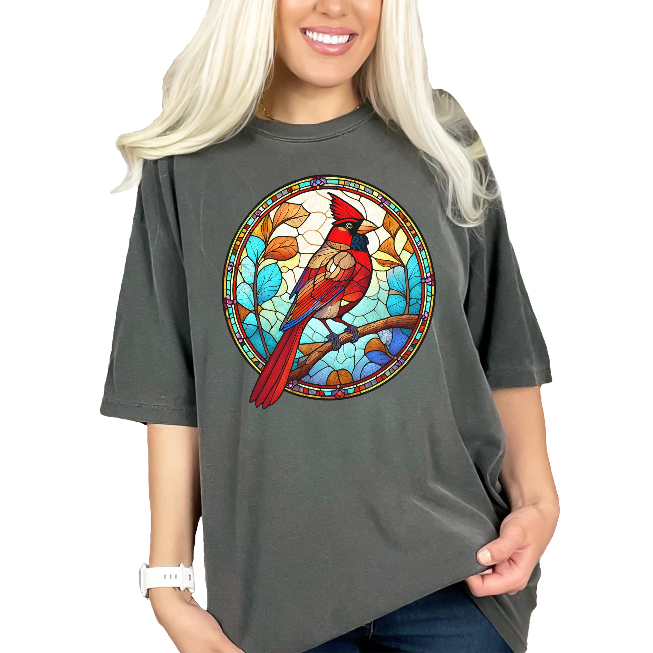 Cardinal Bird Stained Glass Art T-Shirt, Colorful Bird Design Tee ...