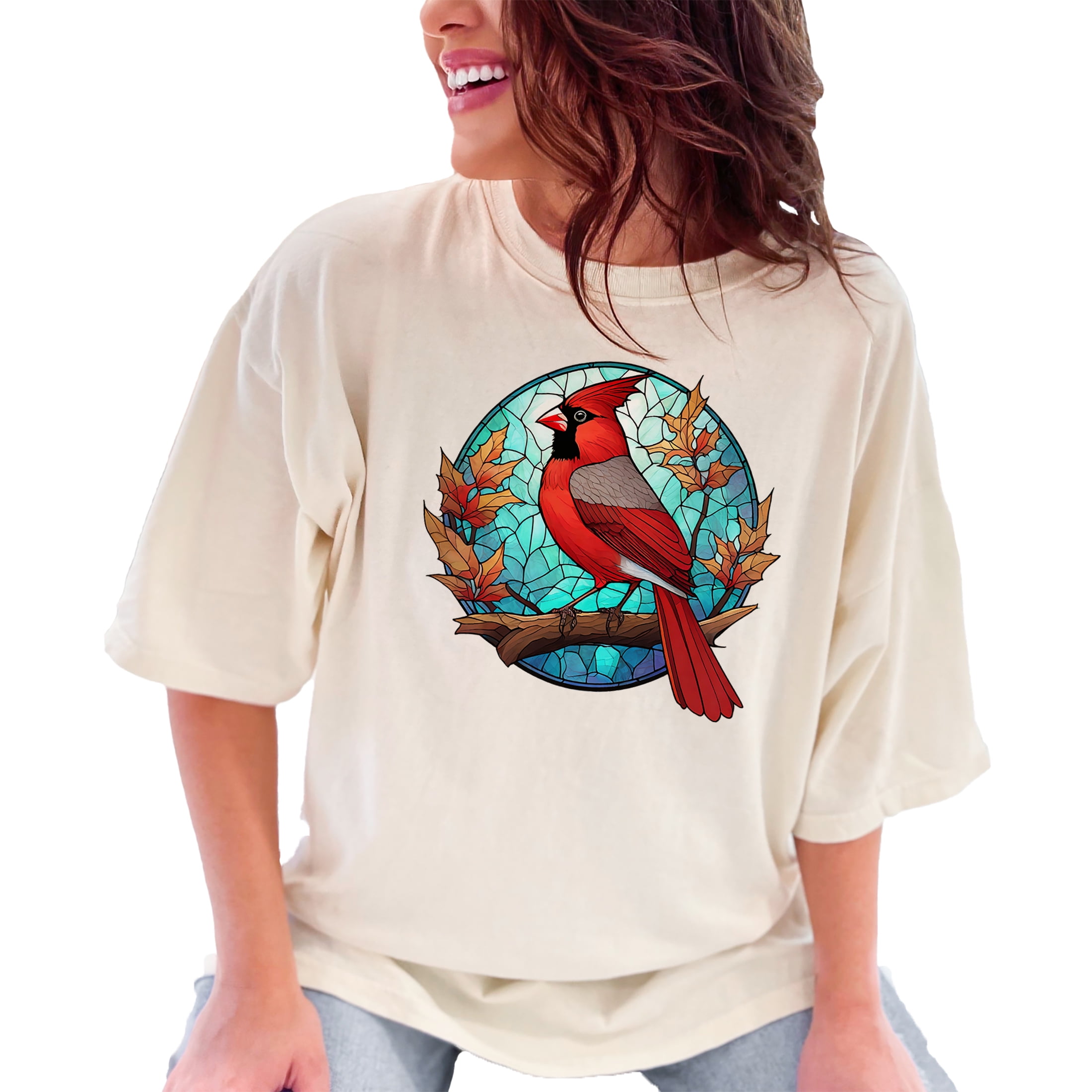 Cardinal Bird Stained Glass Style Art T-Shirt, Unique Bird Lover Gift ...