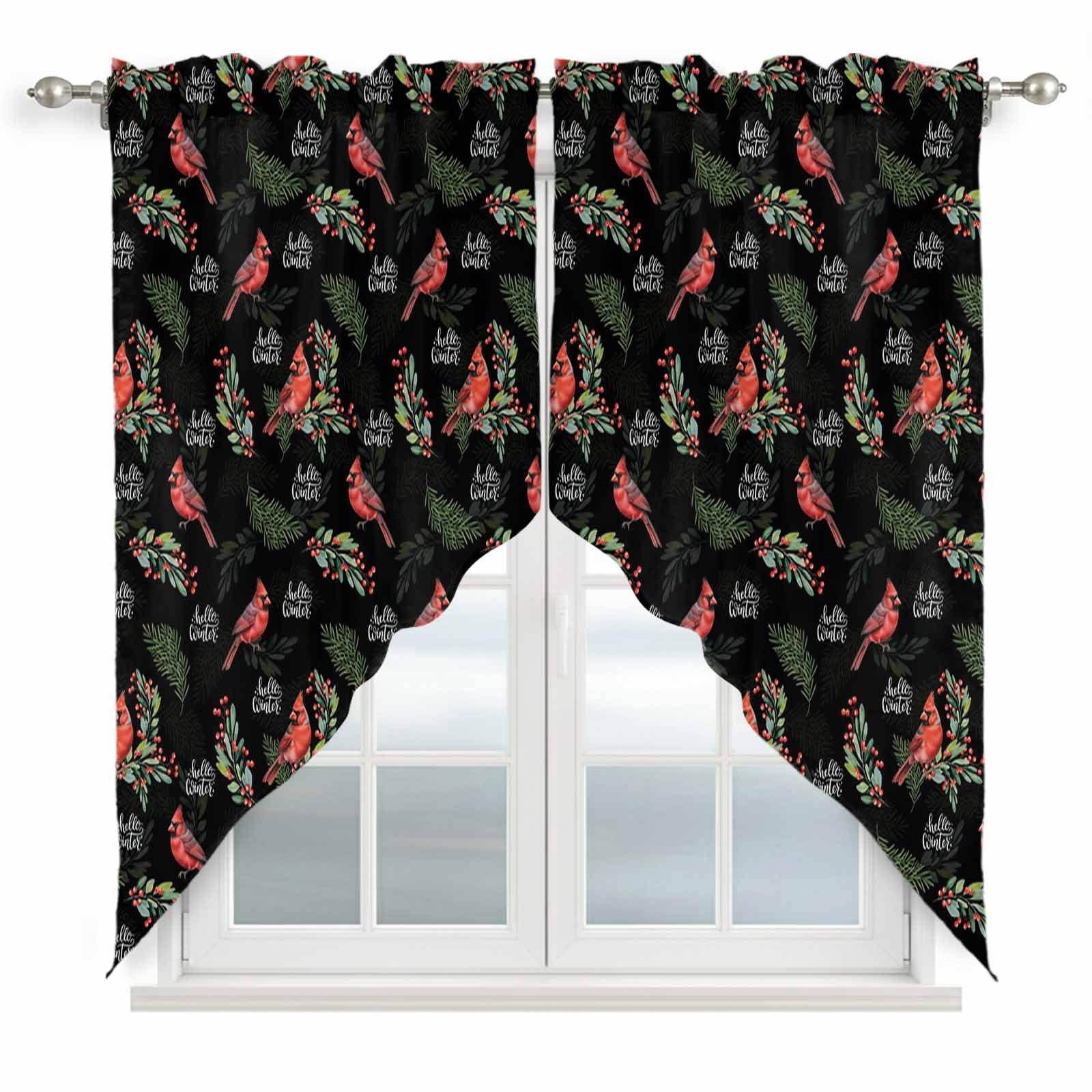 Cardinal Bird Swag Curtains for Living Room/Bedroom, Holly Branches ...