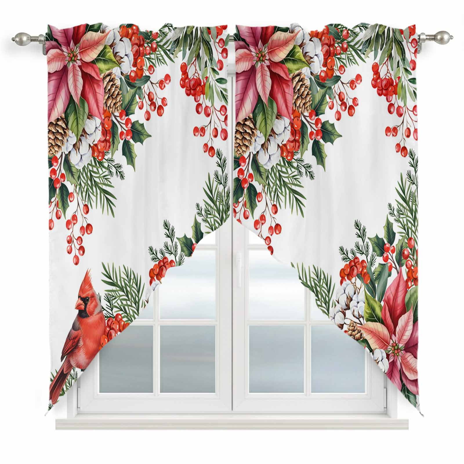 Cardinal Bird Swag Valances for Windows, Kitchen Curtains 36 Inch ...