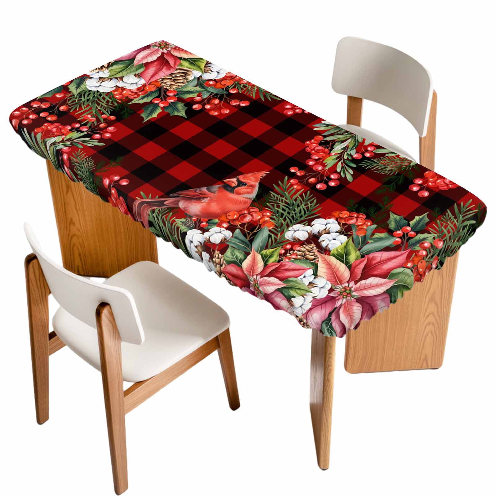 Cardinal Bird Table Cloths for 3 Foot Rectangle Tables, Poinsettia Pine ...