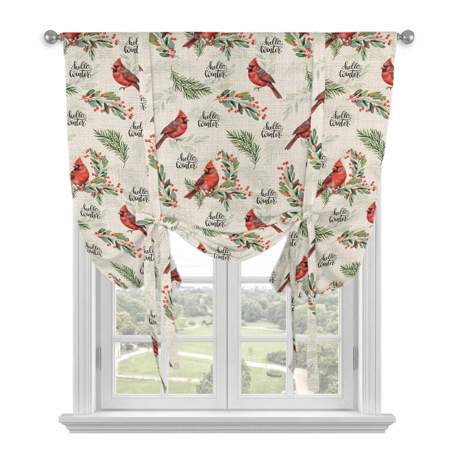 Cardinal Bird Tie Up Curtains for Windows, Adjustable Balloon Window ...
