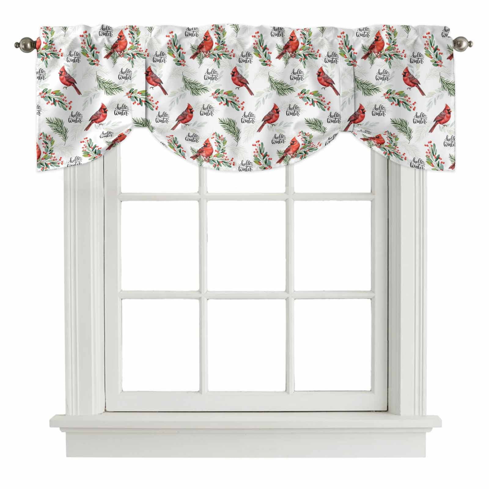 Cardinal Bird Tie Up Valance Curtains for Windows, Kitchen Curtains ...