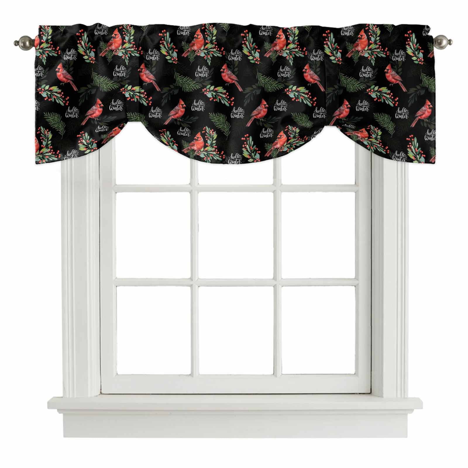 Cardinal Bird Tie Up Valance Curtains for Windows, Kitchen Curtains ...