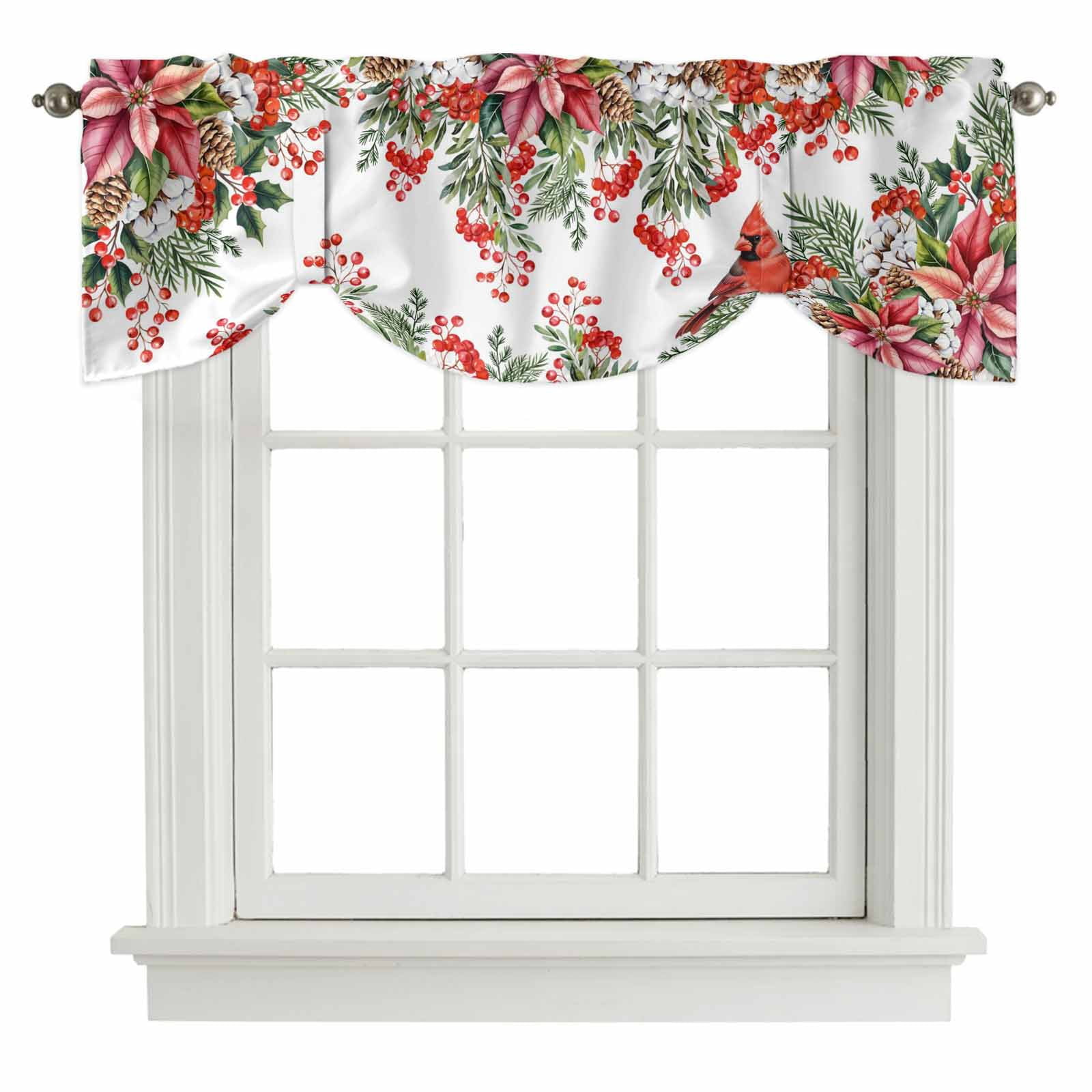 Cardinal Bird Tie Up Valance Curtains for Windows, Kitchen Curtains ...