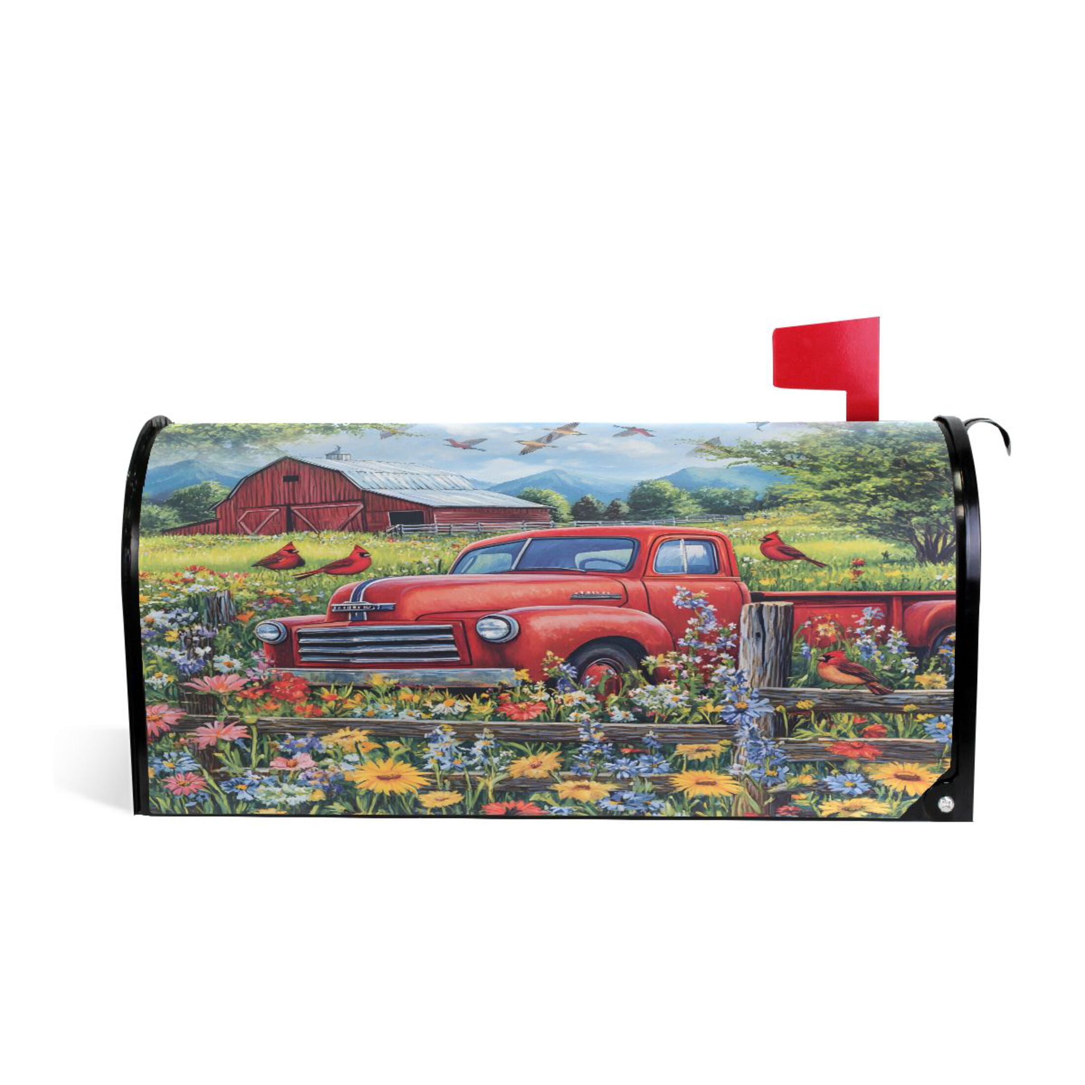 Cardinal Bird Truck Farm Magnetic Mailbox Covers Garden Post Box Wraps ...