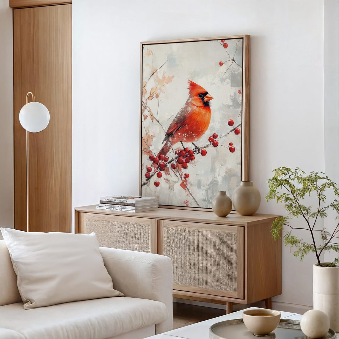 Cardinal Bird Wall Art – Framed Winter Nature Decor, Rustic Cardinal ...