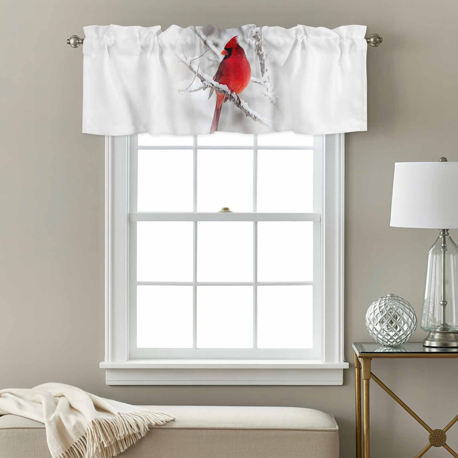 Cardinal Bird Window Valance for Kitchen, Christmas Winter Rod Pocket ...