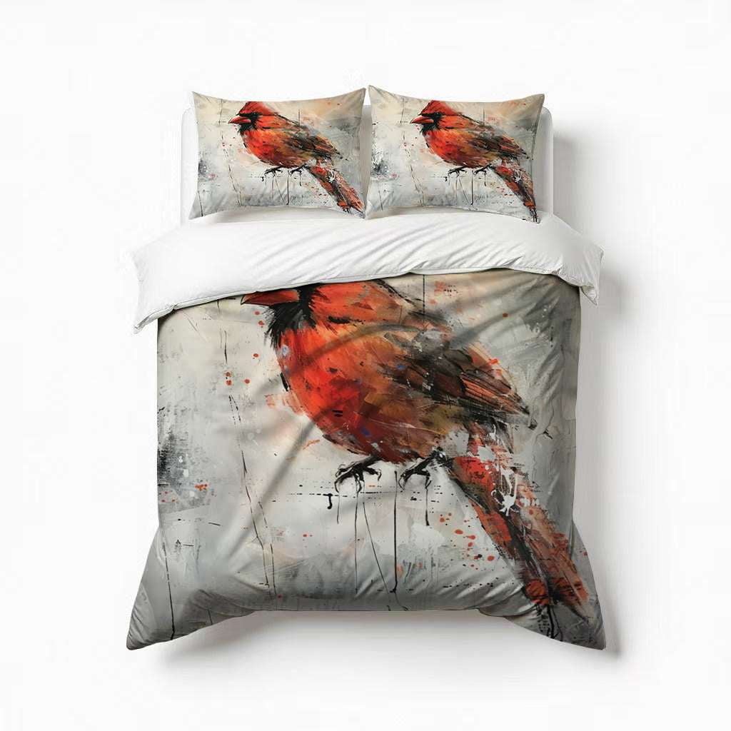 Cardinal Bird Winter Greenery Bedding Set 3 Pcs Soft Microfiber Quilt ...