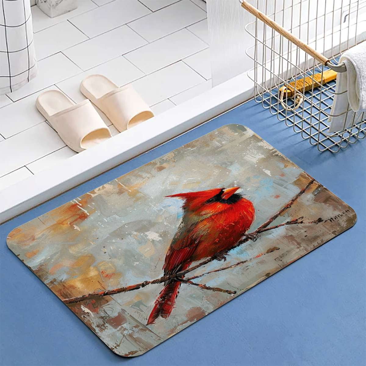 Cardinal Bird Winter Greenery Diatomite Bath Mats Bathroom Absorbent ...