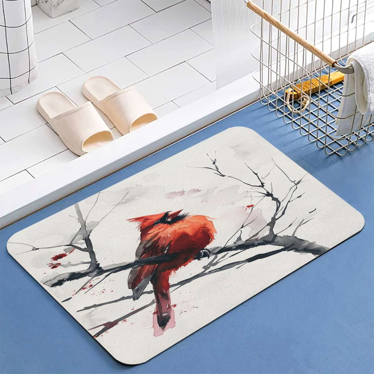 Cardinal Bird Winter Greenery Diatomite Bath Mats Bathroom Absorbent ...