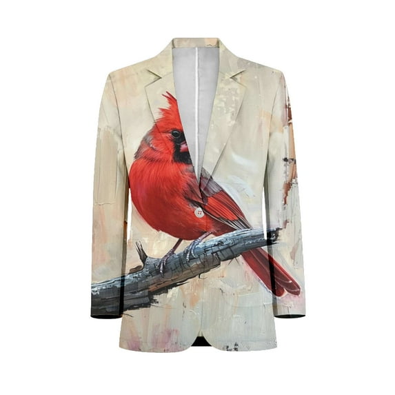 Cardinal Bird Winter Greenery Mens Suits Shawl Collar Slim Fit Suit ...