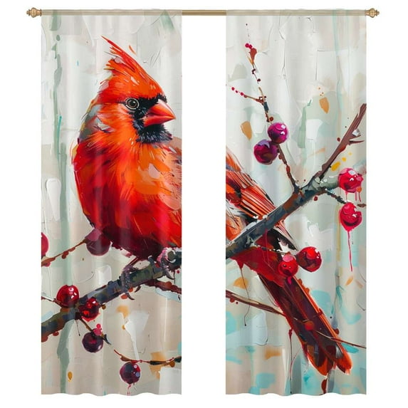 Cardinal Bird Winter Greenery Modern Tulle Window Curtains for Living Room Luxury Bedroom ...