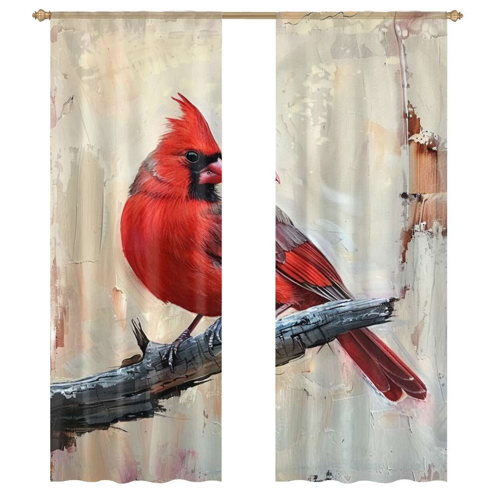 Cardinal Bird Winter Greenery Modern Tulle Window Curtains for Living ...