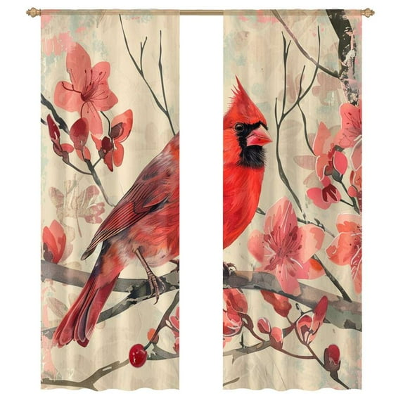 Cardinal Bird Winter Greenery Modern Tulle Window Curtains for Living ...