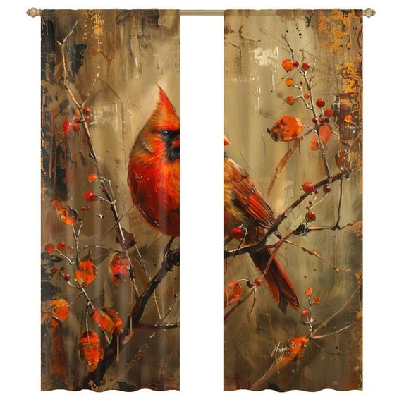 Cardinal Bird Winter Greenery Modern Tulle Window Curtains for Living ...