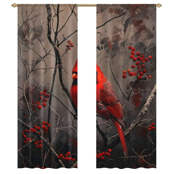 Cardinal Bird Winter Greenery Modern Tulle Window Curtains for Living ...
