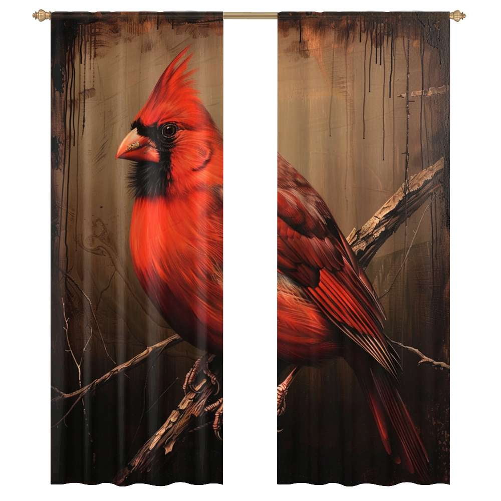 Cardinal Bird Winter Greenery Modern Tulle Window Curtains for Living ...