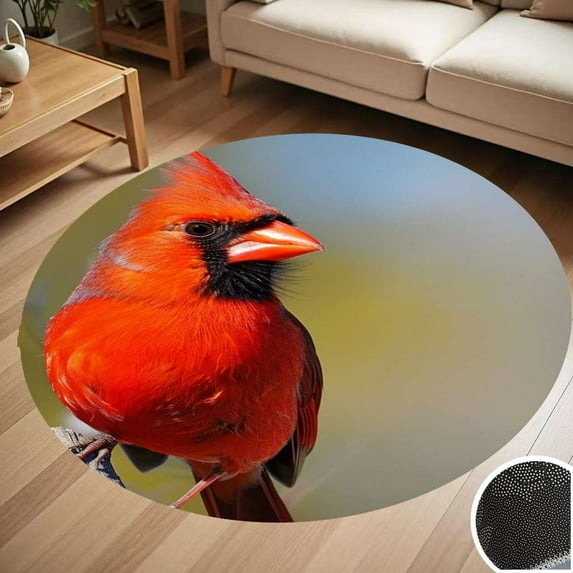 Cardinal Bird Winter Greenery Round Carpet Living Room Bedroom Home ...