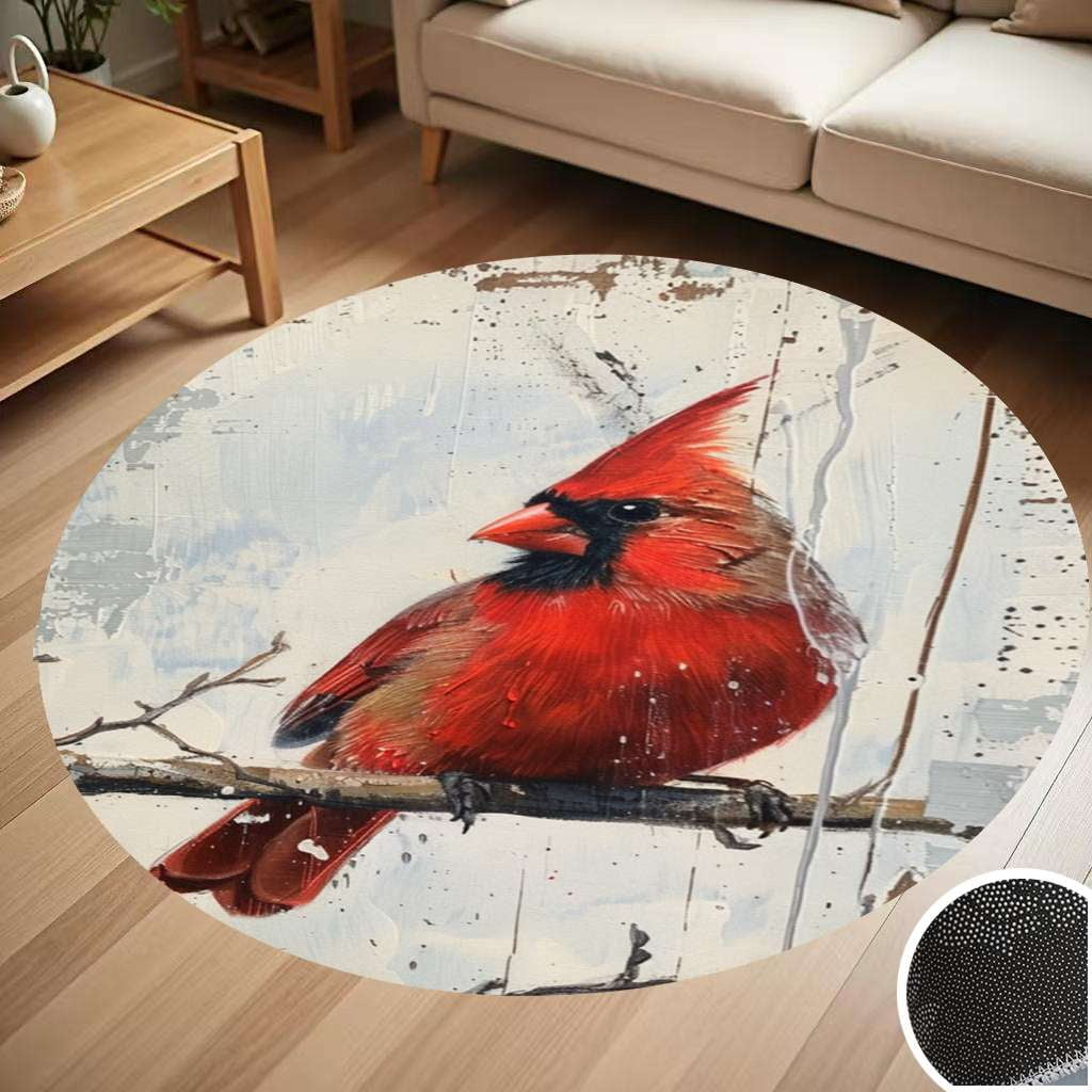 Cardinal Bird Winter Greenery Round Carpet Living Room Bedroom Home ...