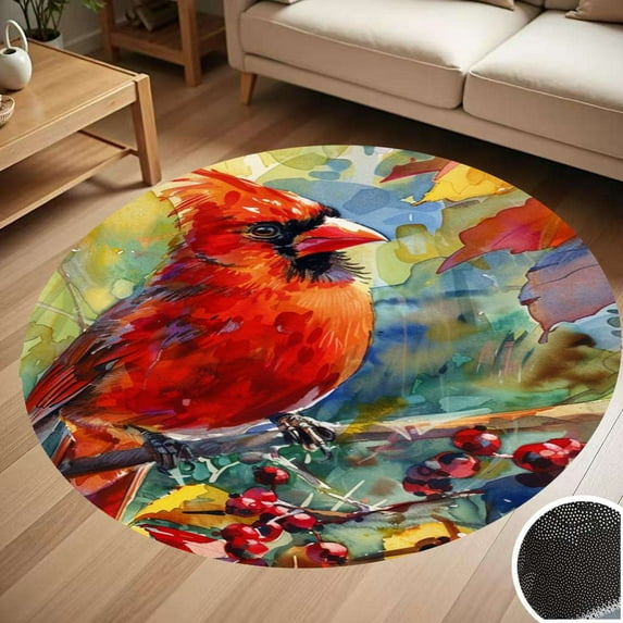Cardinal Bird Winter Greenery Round Carpet Living Room Bedroom Home ...