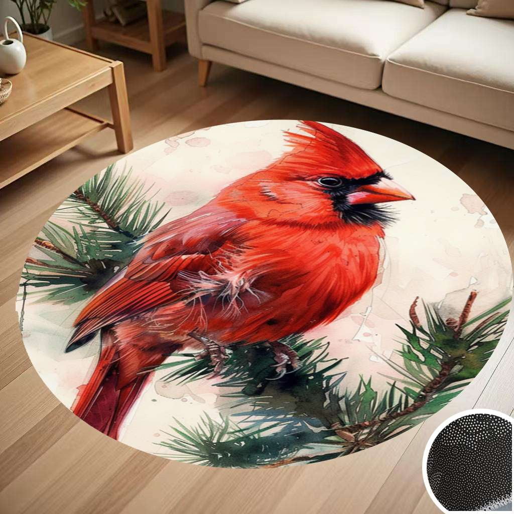 Cardinal Bird Winter Greenery Round Carpet Living Room Bedroom Home ...