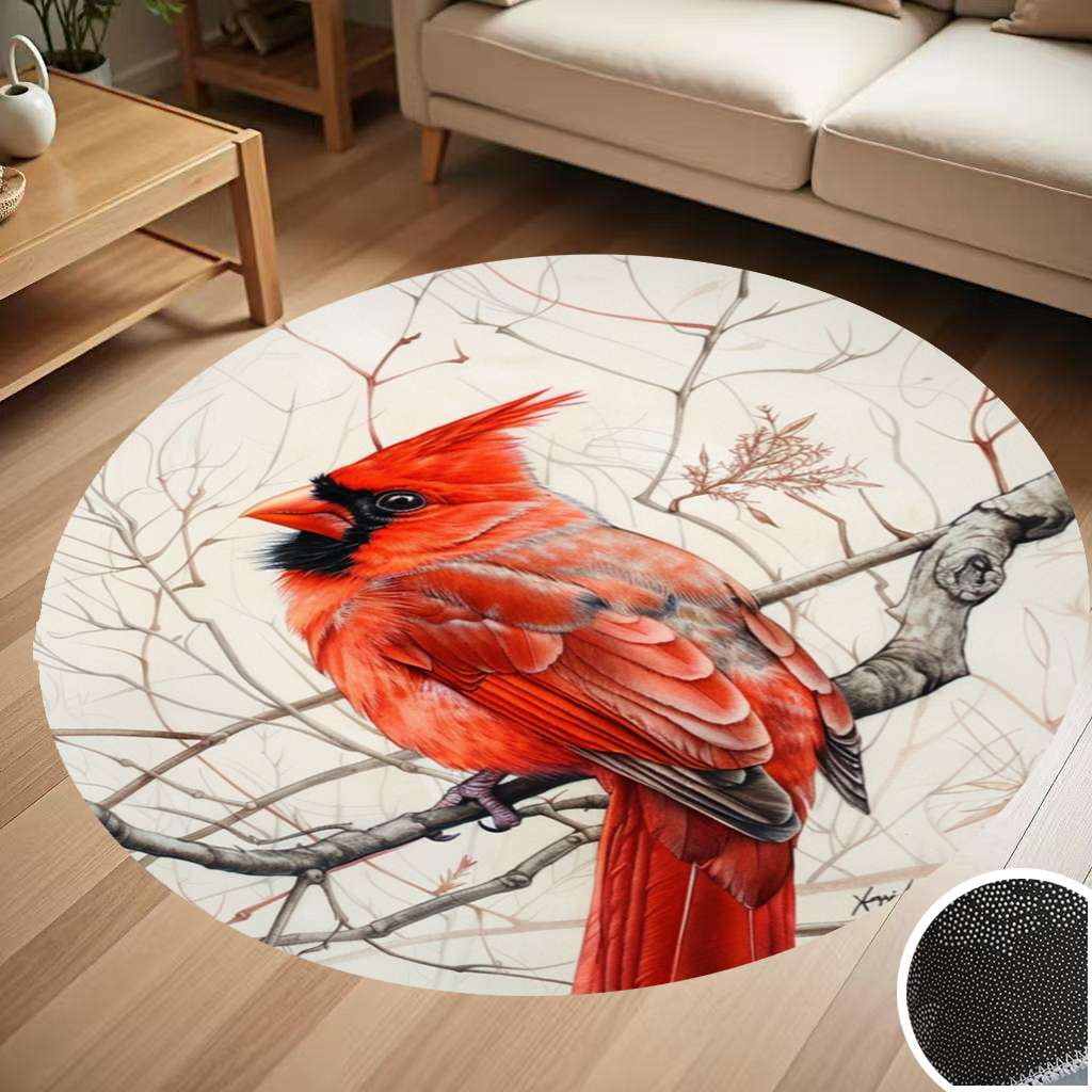 Cardinal Bird Winter Greenery Round Carpet Living Room Bedroom Home ...