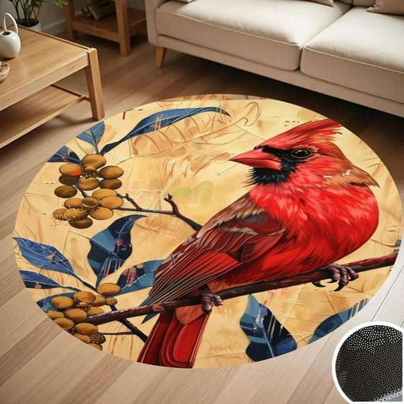 Cardinal Bird Winter Greenery Round Carpet Living Room Bedroom Home ...