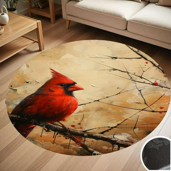 Cardinal Bird Winter Greenery Round Carpet Living Room Bedroom Home ...