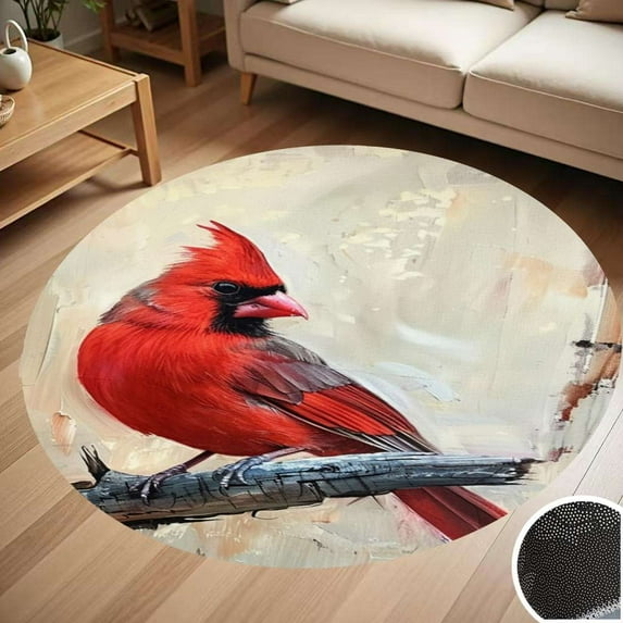 Cardinal Bird Winter Greenery Round Carpet Living Room Bedroom Home ...