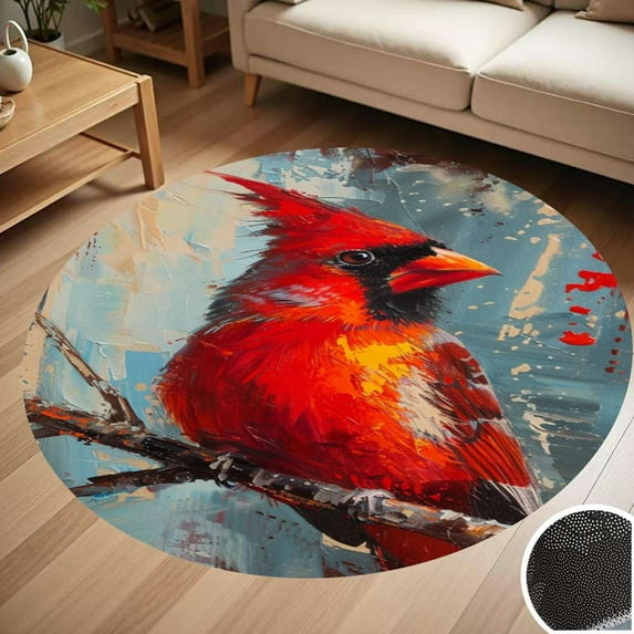 Cardinal Bird Winter Greenery Round Carpet Living Room Bedroom Home ...