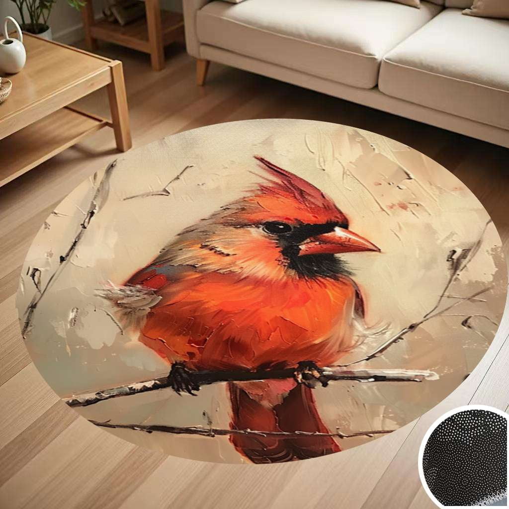 Cardinal Bird Winter Greenery Round Carpet Living Room Bedroom Home ...