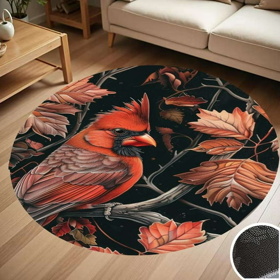Cardinal Bird Winter Greenery Round Carpet Living Room Bedroom Home ...