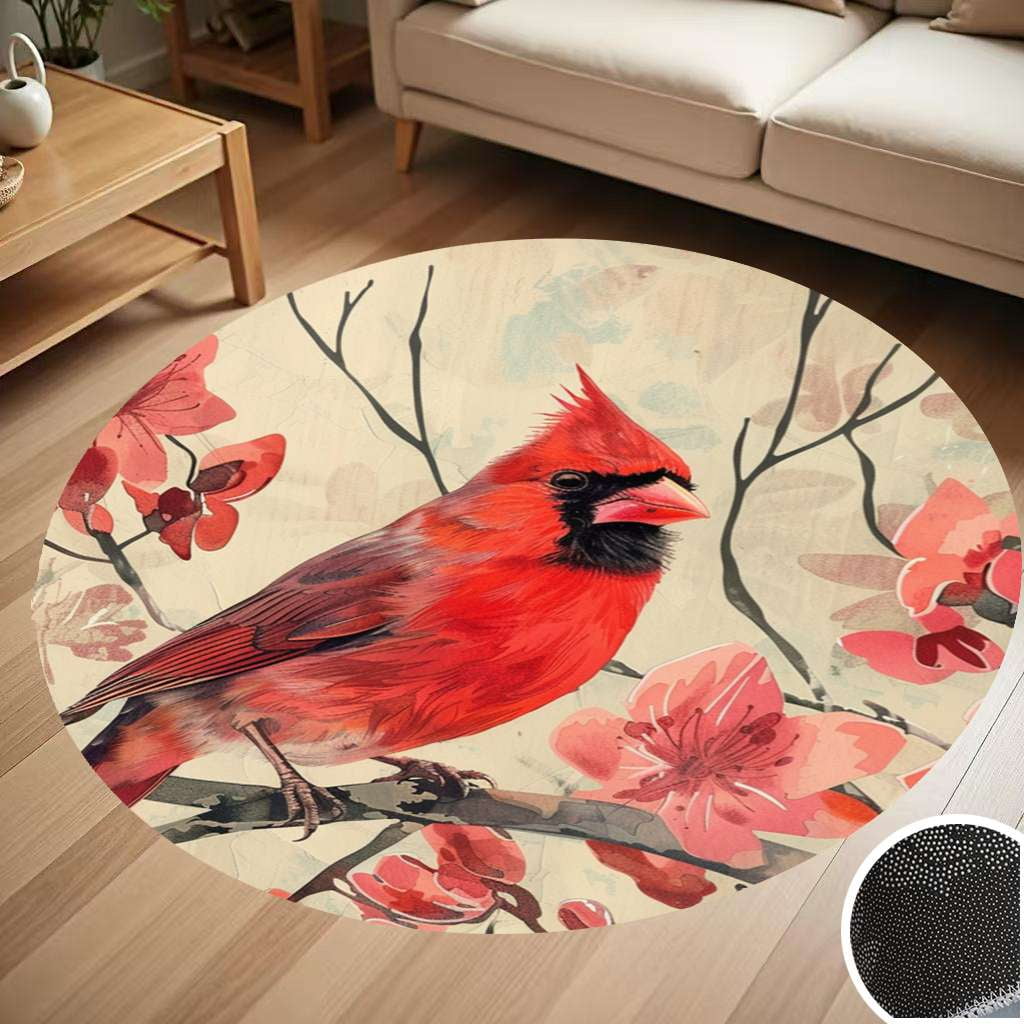 Cardinal Bird Winter Greenery Round Carpet Living Room Bedroom Home ...