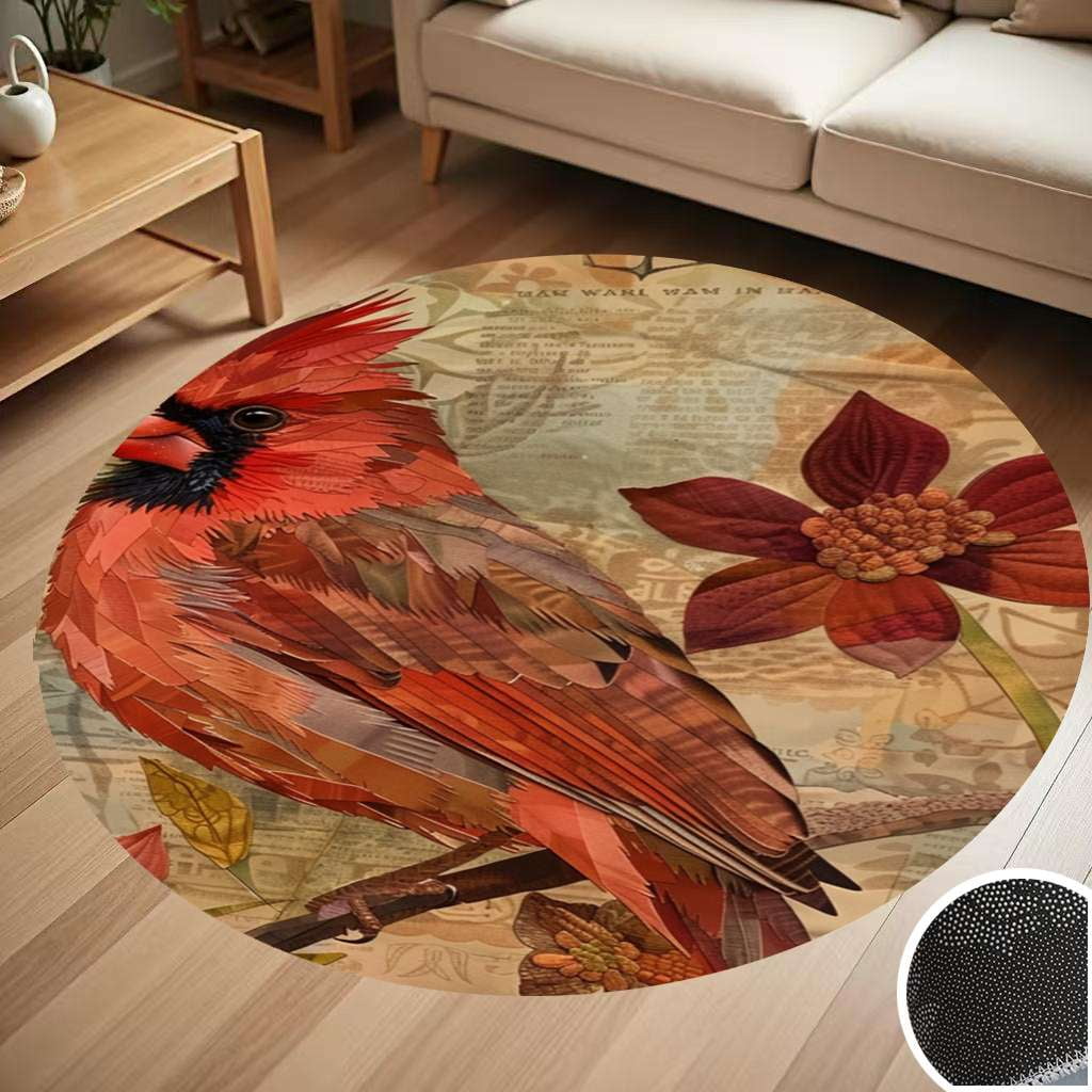 Cardinal Bird Winter Greenery Round Carpet Living Room Bedroom Home ...