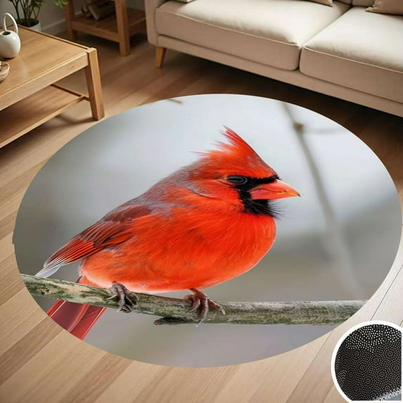 Cardinal Bird Winter Greenery Round Carpet Living Room Bedroom Home ...