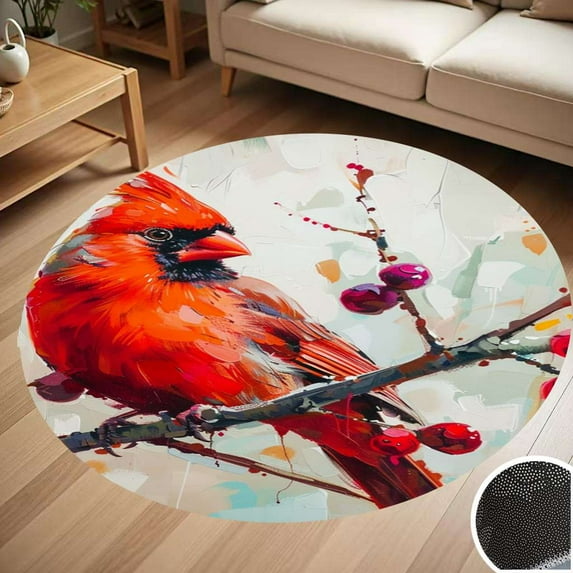 Cardinal Bird Winter Greenery Round Carpet Living Room Bedroom Home ...