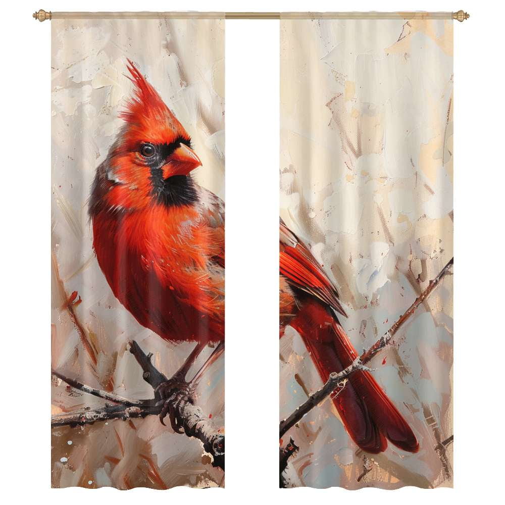 Cardinal Bird Winter Greenery Sheer Voile Curtain Window Tulle Curtains ...